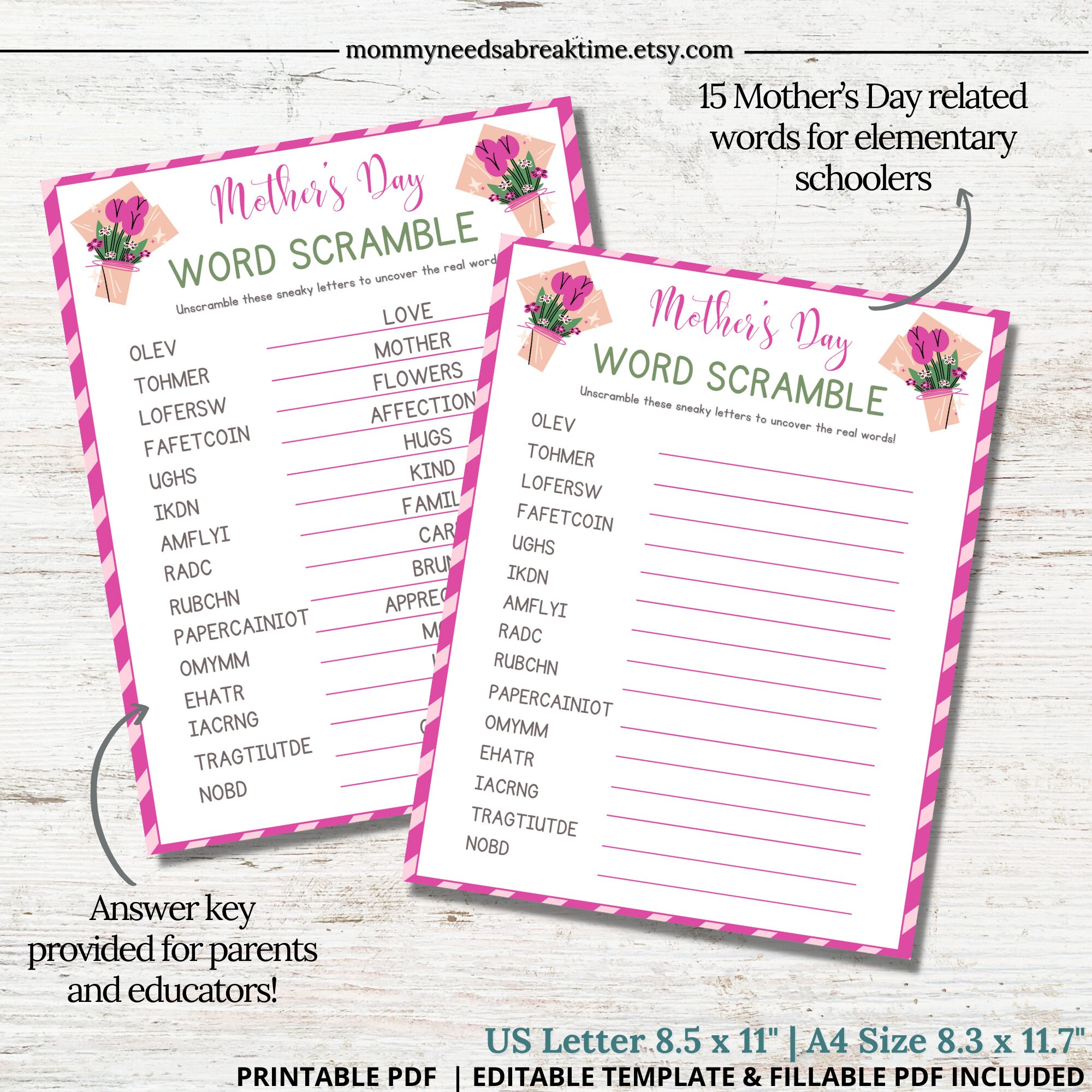 Mothers Day Word Scramble Mothers Day Puzzle, Mothers Day Activity ...