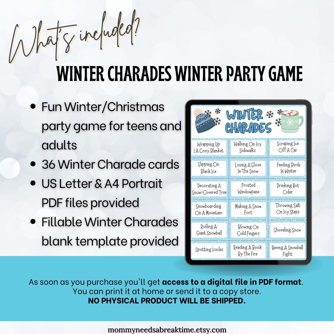 Winter Charades Winter Party Games, Winter Pictionary Family Reunion ...