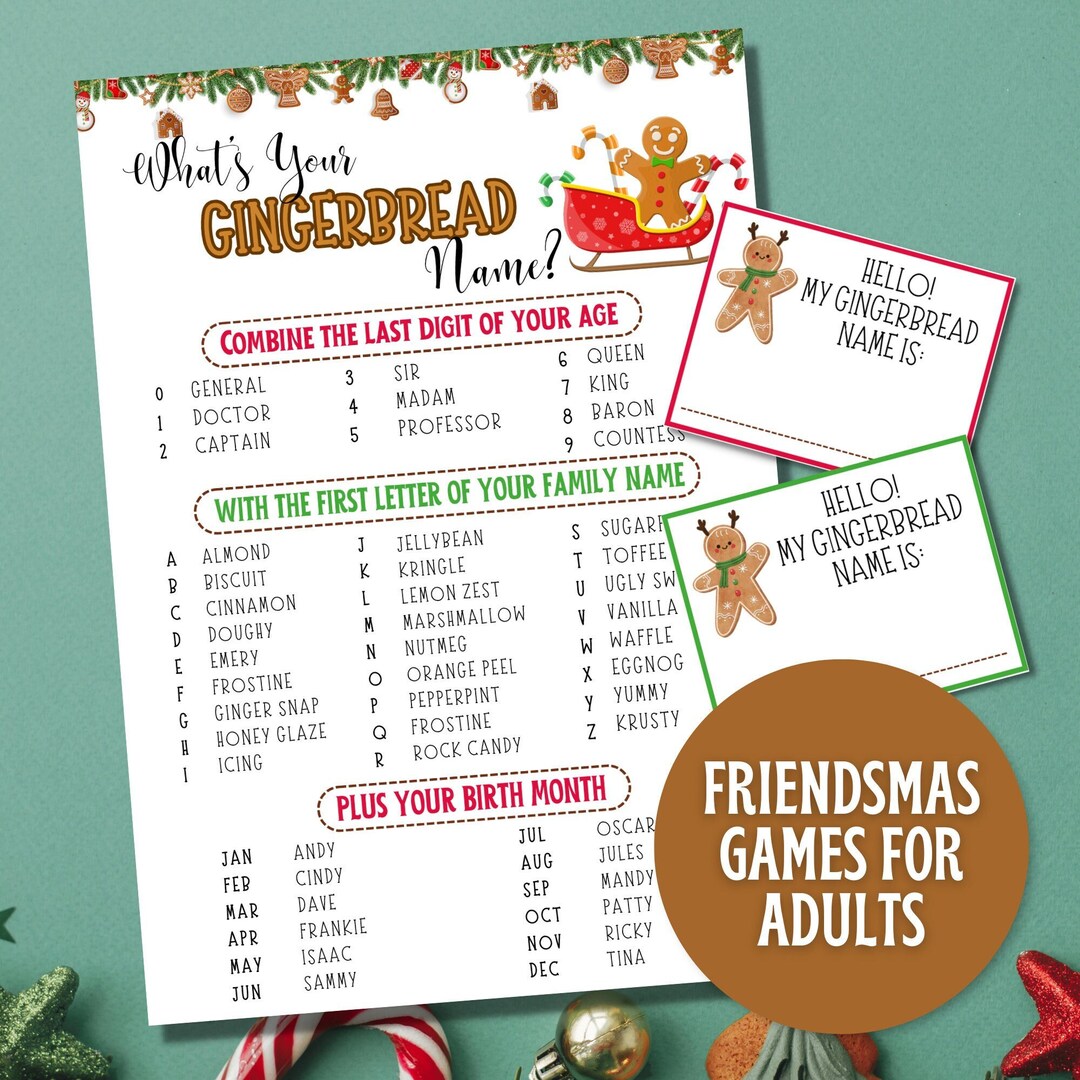 Whats Your Gingerbread Name Game, Gingerbread Name Tag, Funny Xmas Game ...