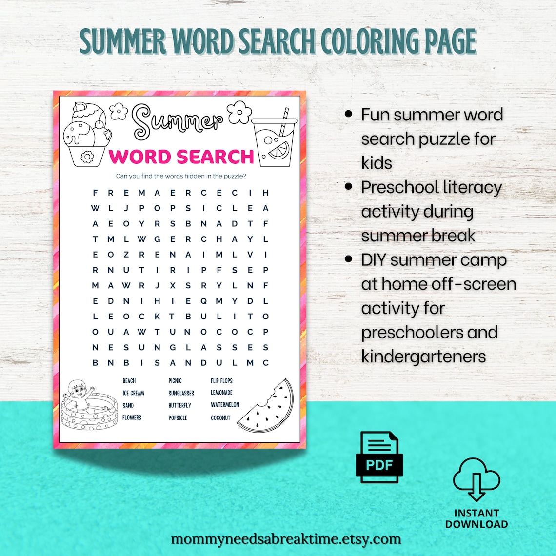 Summer Word Search Preschool Busy Book, Summer Camp Activity Summer ...
