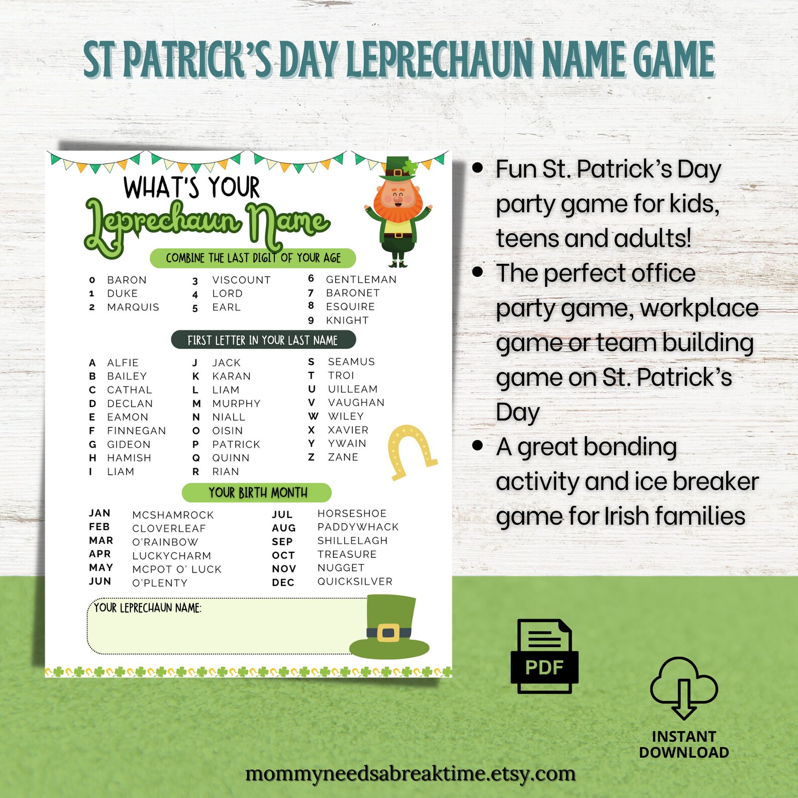 Whats Your Leprechaun Name St Patricks Day Game, St Pattys Day Game ...