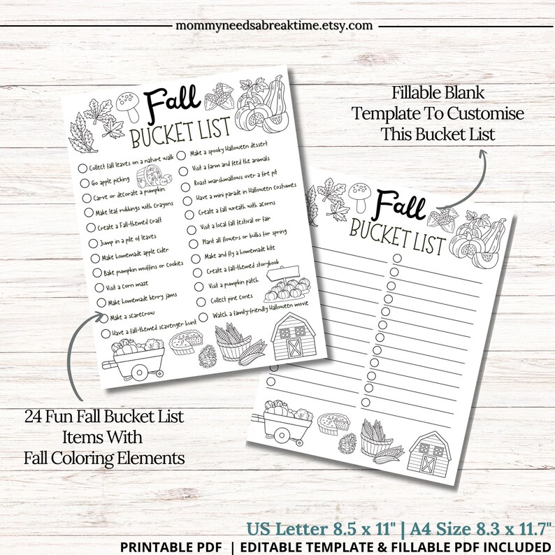 Fillable Fall Bucket List Printable, Fall Coloring Page Fall Activities ...