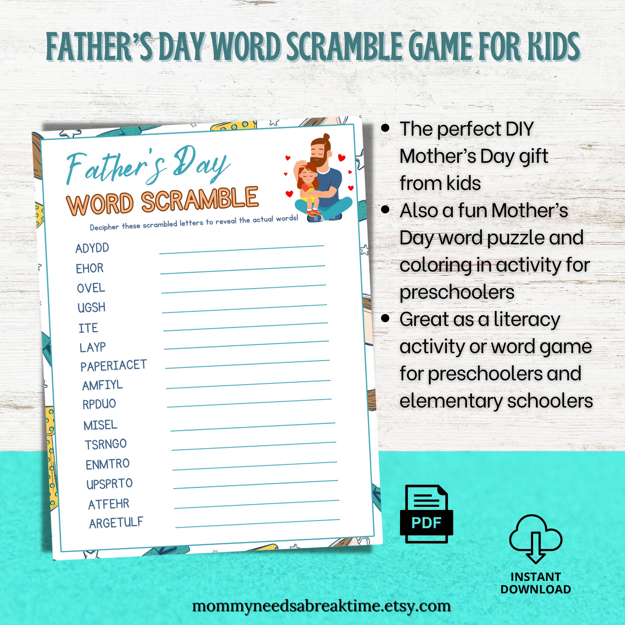 Fathers Day Word Scramble, Fathers Day Activity Fathers Day Games ...