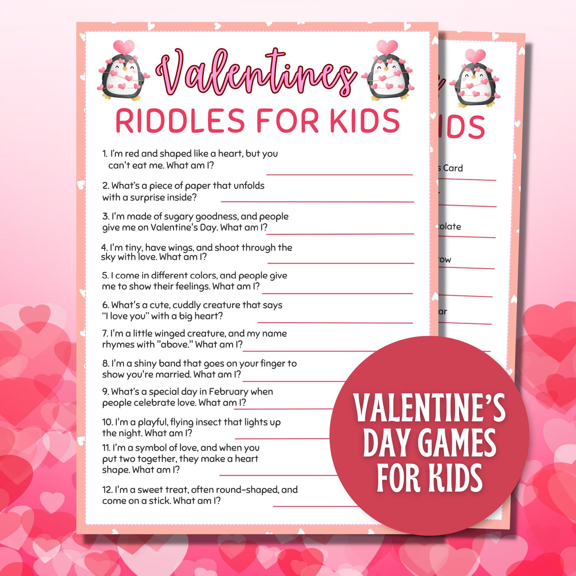 Devinettes de la Saint-Valentin Jeux de la Saint-Valentin à imprimer Un ...