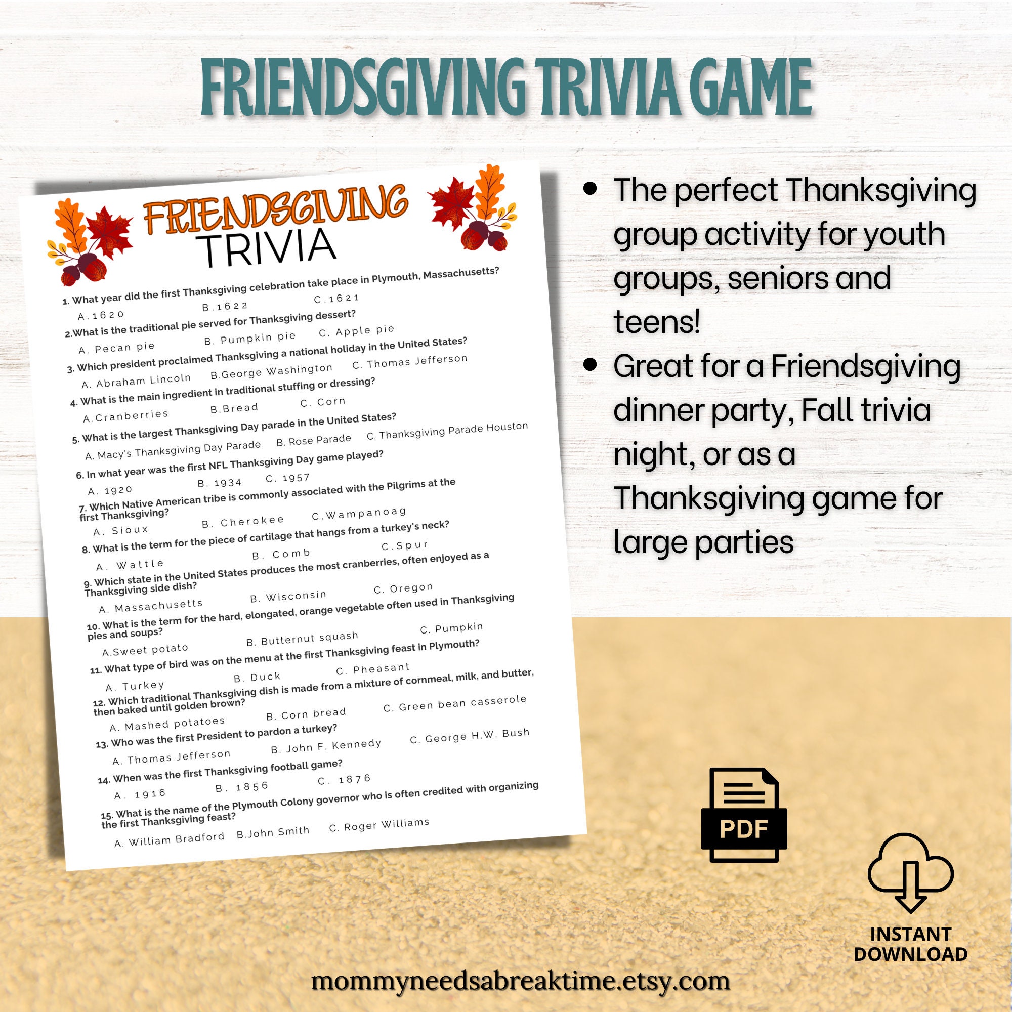 Friendsgiving Trivia Thanksgiving Games for Adults, Friendsgiving Party ...