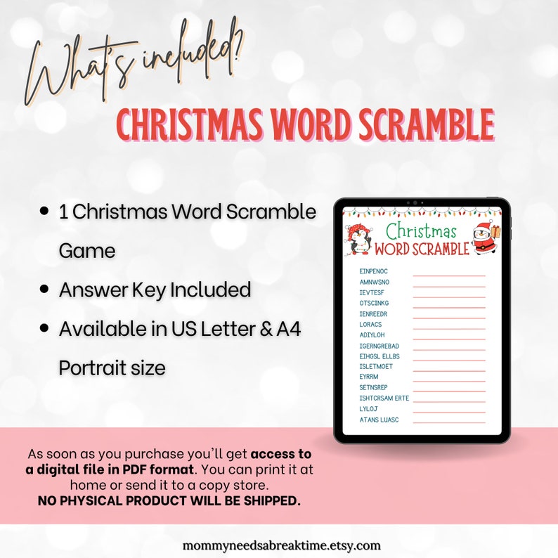 Printable Christmas Word Scramble, Fillable Christmas Word Scramble ...