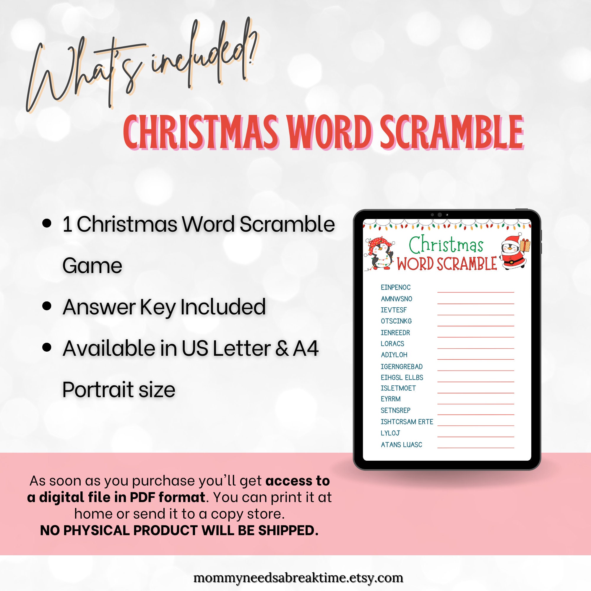Printable Christmas Word Scramble, Fillable Christmas Word Scramble ...
