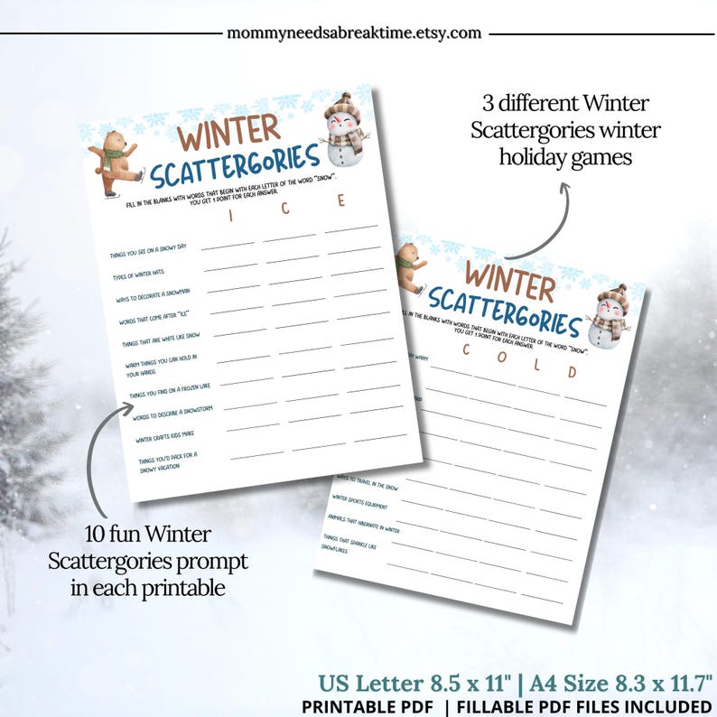 Winter Scattergories, Winter Party Games Winter Classroom Games Class ...