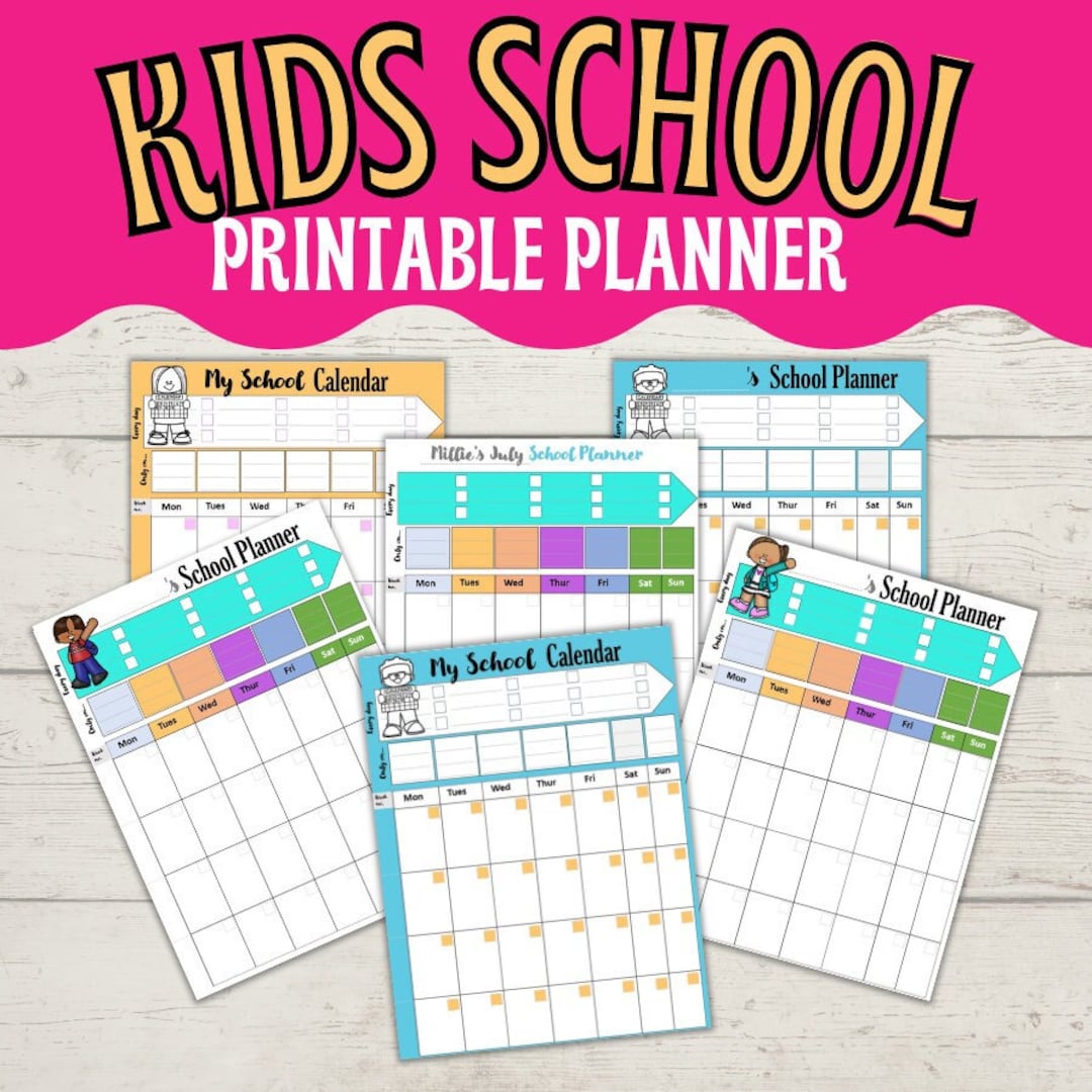 Kids School Printable Planner | Kids School Week Checklist | Back to ...