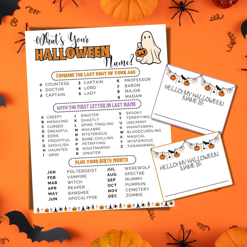 Whats Your Halloween Name Game Adult Halloween Game, Fall Trivia Game ...