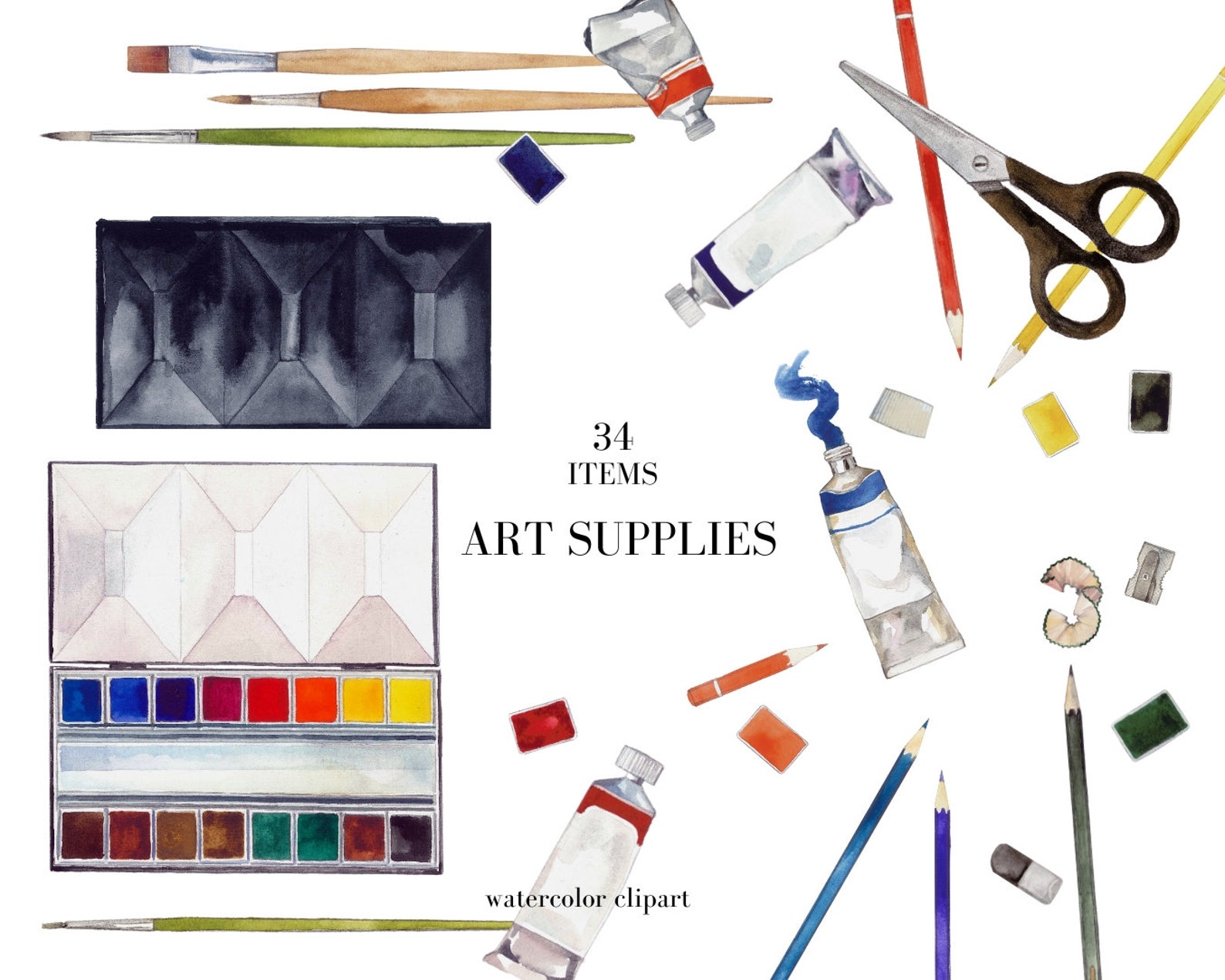 ART SUPPLIES CLIPART I Hand Drawn Clipart I Clipart for Artists I ...