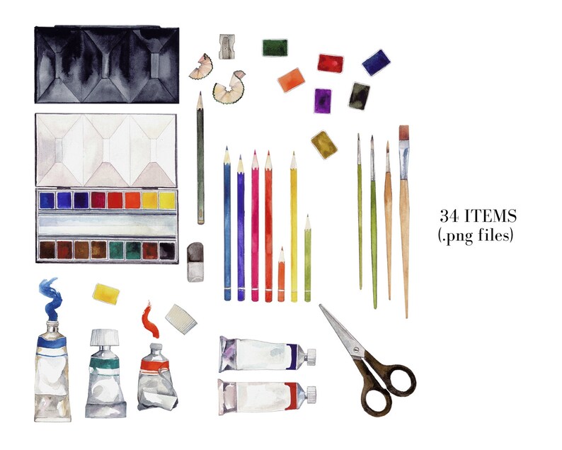 ART SUPPLIES CLIPART I Hand Drawn Clipart I Clipart for Artists I ...