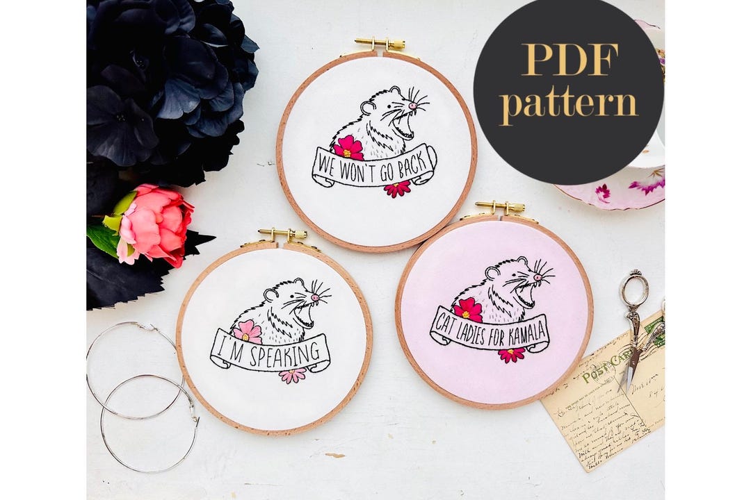 Snarky Opossums // Embroidery PDF Pattern Download 6 Inch Patterns - Etsy