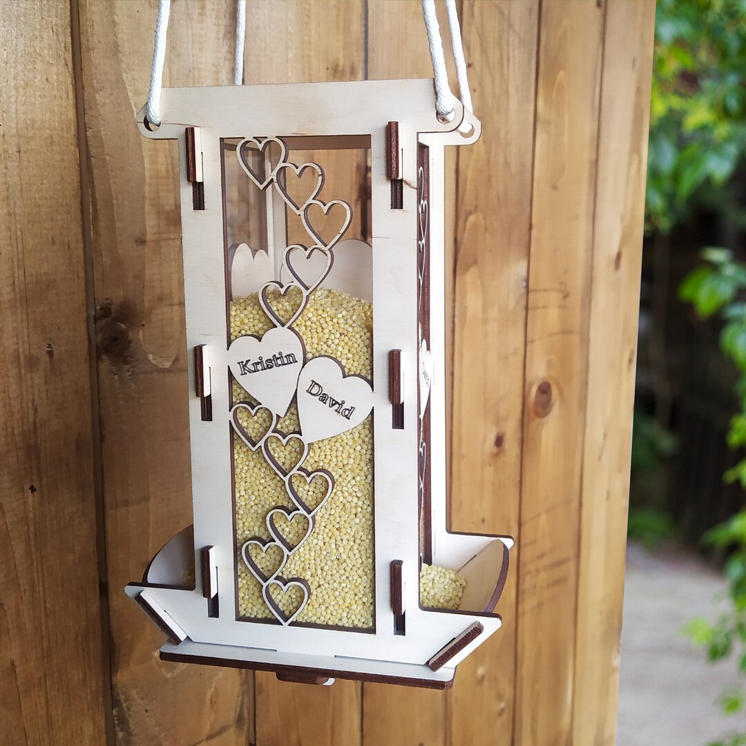 Personalized Hanging Bird Feeder: Engraved Hearts - Etsy