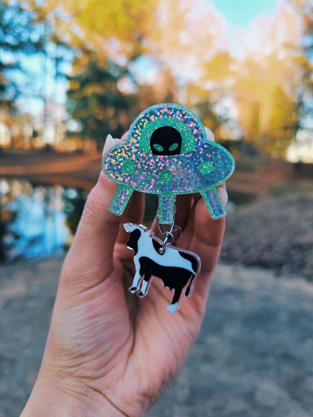 UFO Cow Abduction Badge Reel, UFO Cow Abduction, Spaceship Badge Reel ...