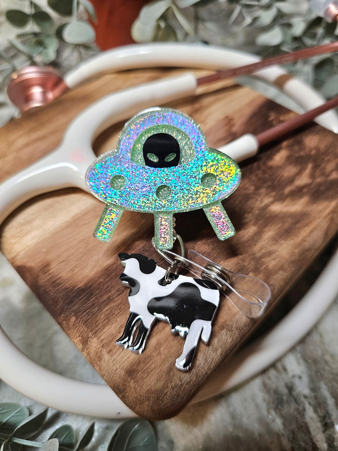 UFO Cow Abduction Badge Reel, UFO Cow Abduction, Spaceship Badge Reel ...