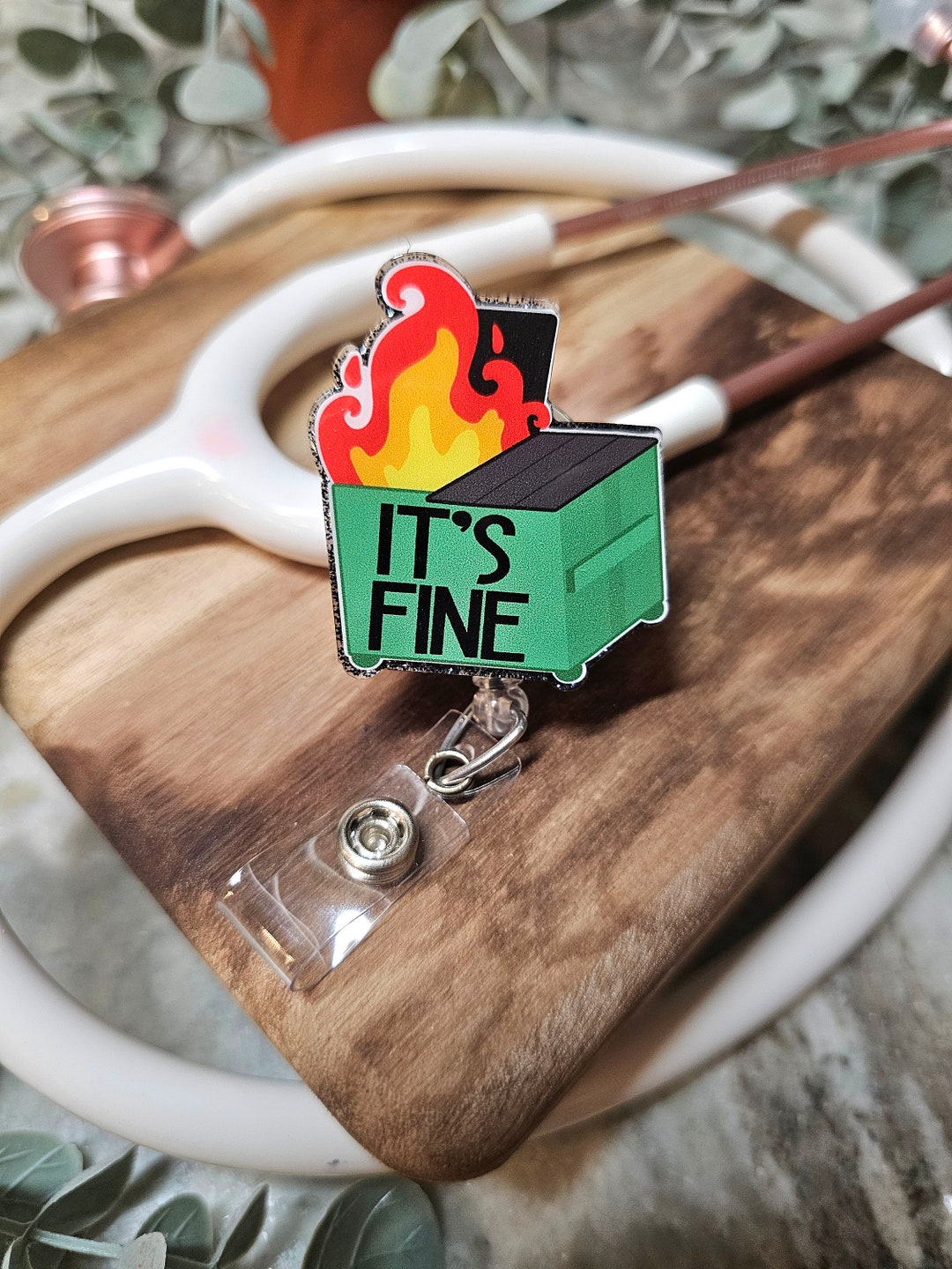 It's Fine Garbage Fire Badge Reel, Trash Fire Badge Reel, Funny Badge ...