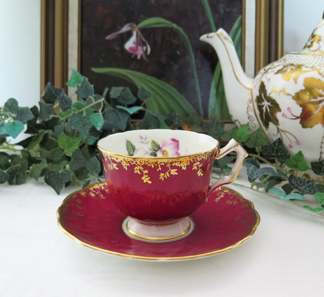 Aynsley Burgundy/wine/cherry Red Crocus Shape With Wild Rose - Etsy