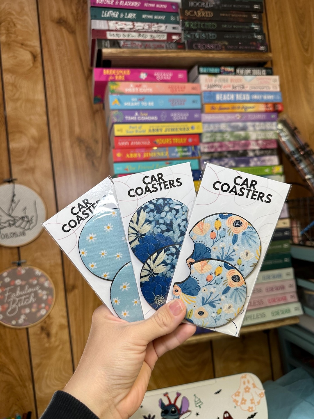 Blue Flower Car Coasters, Car Accessories, Floral Coasters, Floral ...