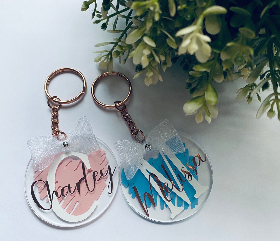 Matching Keyring set 2 personalised bow Keyrings with heart | Etsy