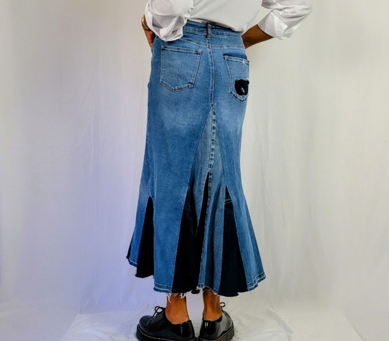 Women's Long Jean Fish Tail Skirt, High Waisted Medium Washed Peplum ...