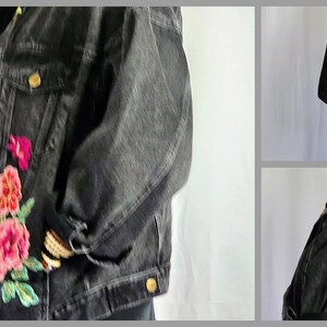 Plus Size Black Floral Embroidered Applique Customized Cotton Jean ...