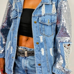 Sequin Embellished Denim Jacket-boho Chic Street Style-loose Fit for ...