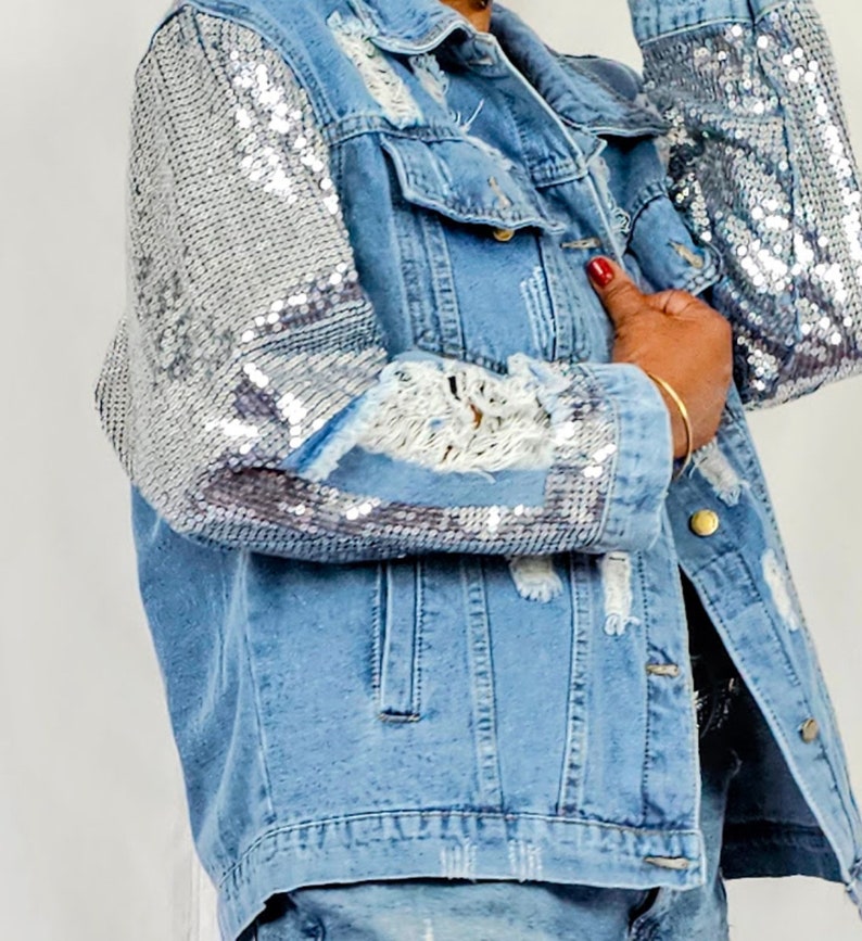 Sequin Embellished Denim Jacket-boho Chic Street Style-loose Fit for ...