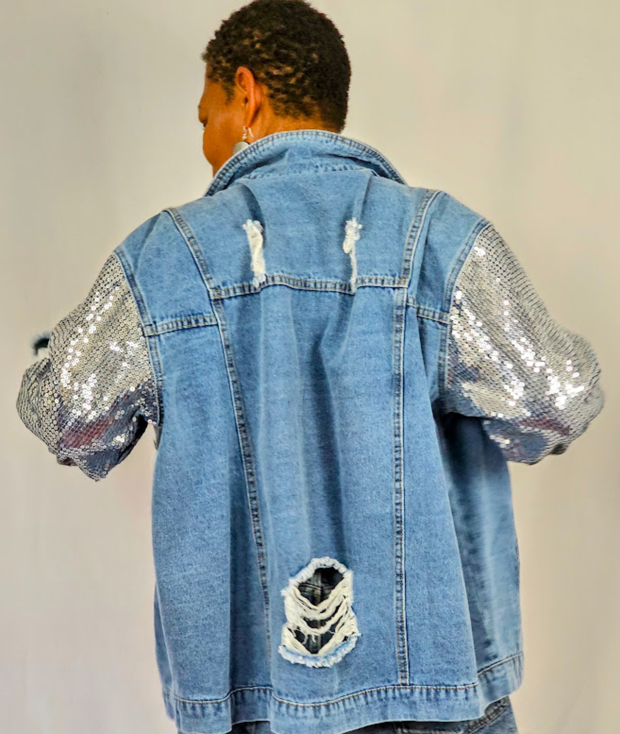 Sequin Embellished Denim Jacket-boho Chic Street Style-loose Fit for ...