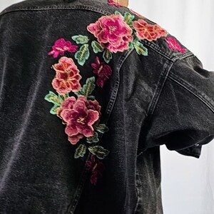 Plus Size Black Floral Embroidered Applique Customized Cotton Jean ...