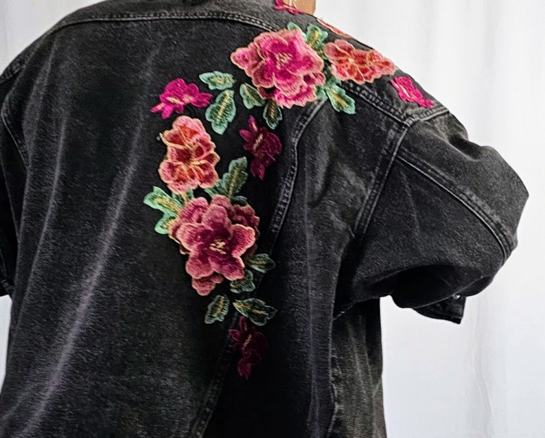 Plus Size Black Floral Embroidered Applique Customized Cotton Jean ...