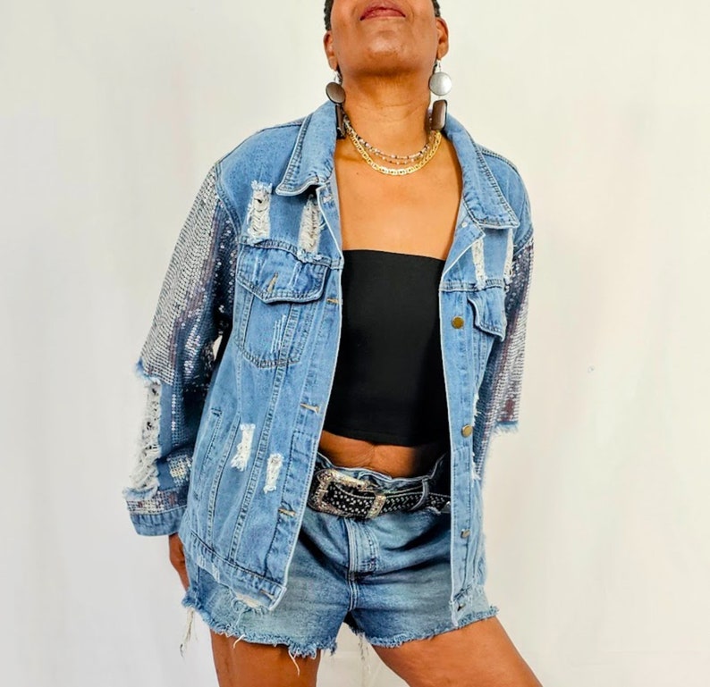 Sequin Embellished Denim Jacket-boho Chic Street Style-loose Fit for ...