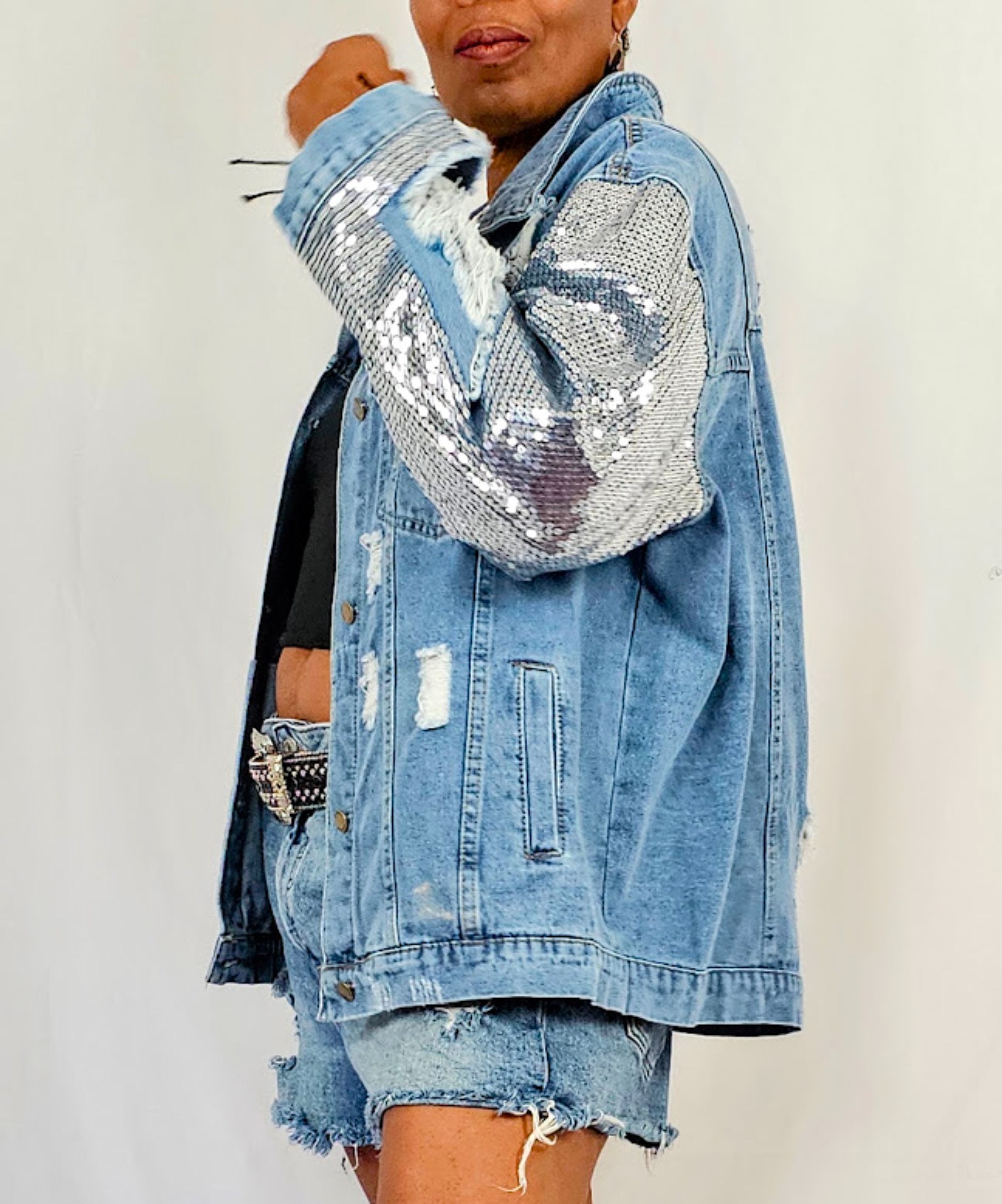 Sequin Embellished Denim Jacket-boho Chic Street Style-loose Fit for ...