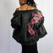 Plus Size Black Floral Embroidered Applique Customized Cotton Jean ...