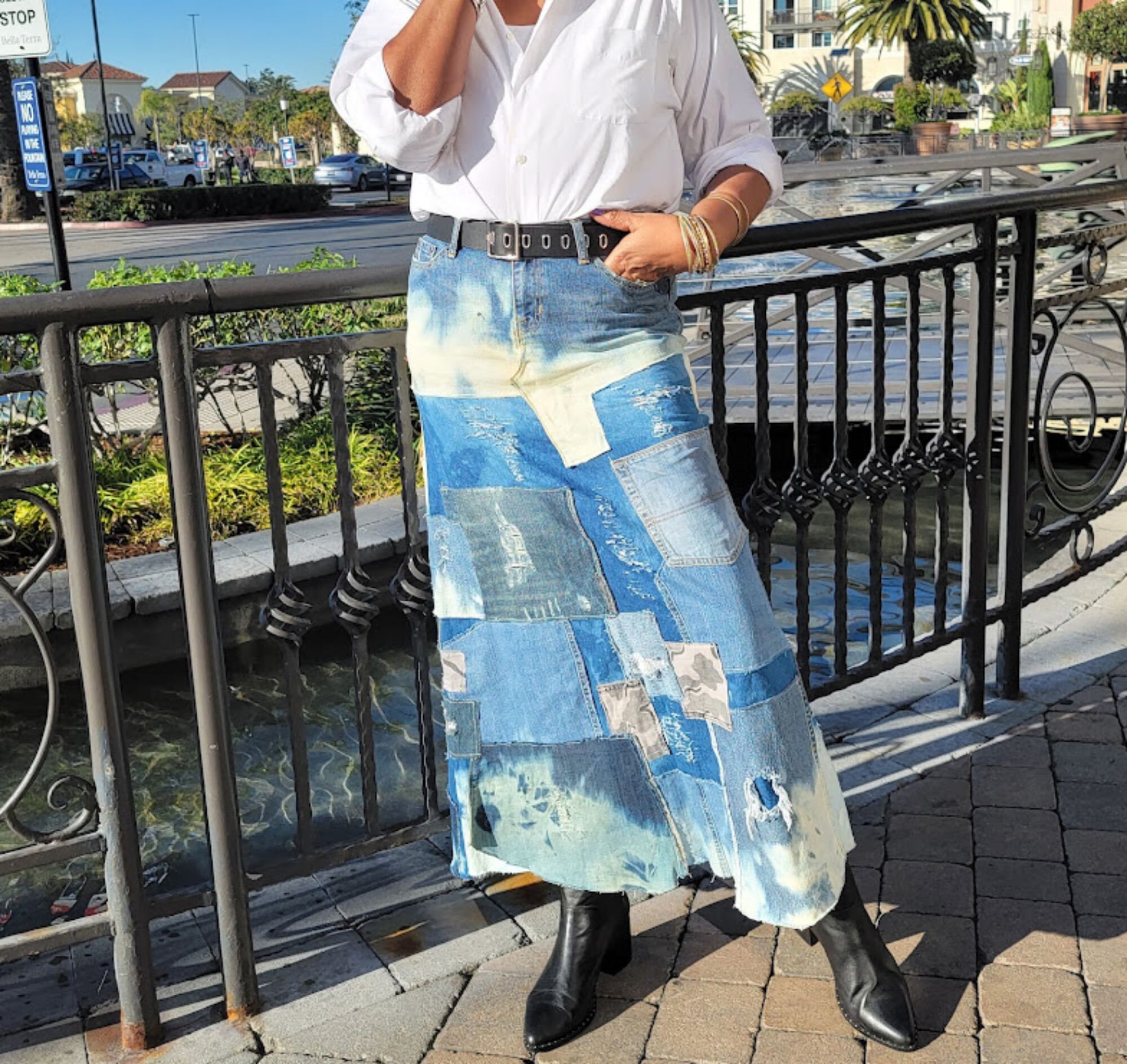 Denim Patchwork Maxi Skirt, Hand Pieced Redesigned Patchwork Jean Skirt ...