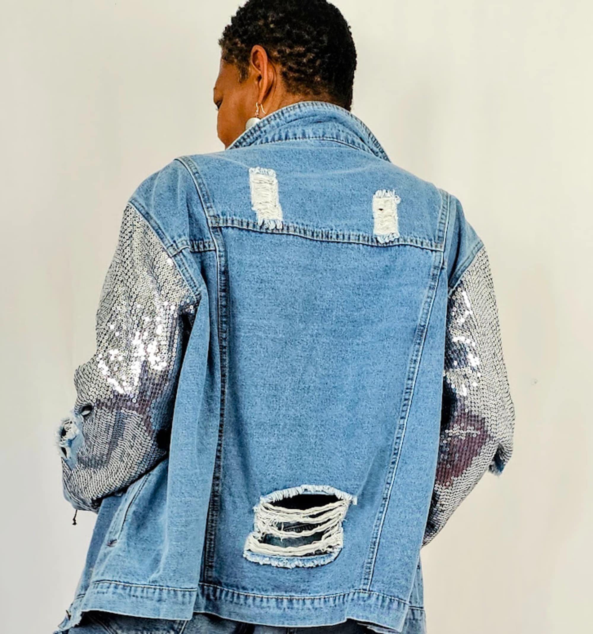 Sequin Embellished Denim Jacket-boho Chic Street Style-loose Fit for ...