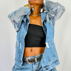 Sequin Embellished Denim Jacket-boho Chic Street Style-loose Fit for ...