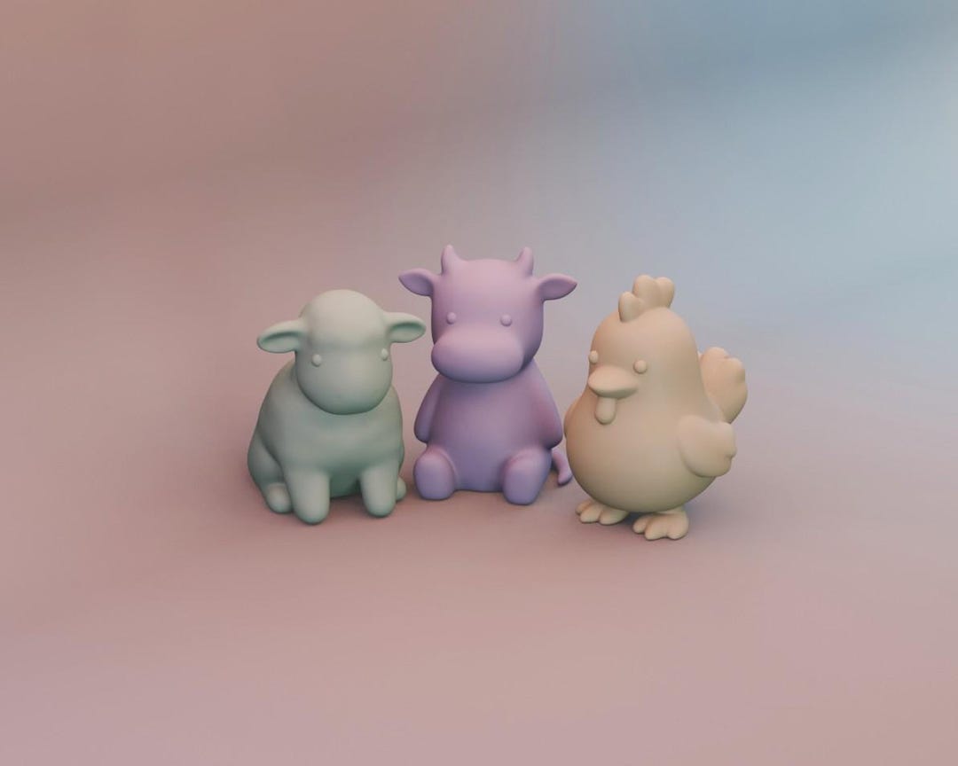 Miniature Farm Animals STL – Cow, Sheep & Chicken Dollhouse Toys (3D ...