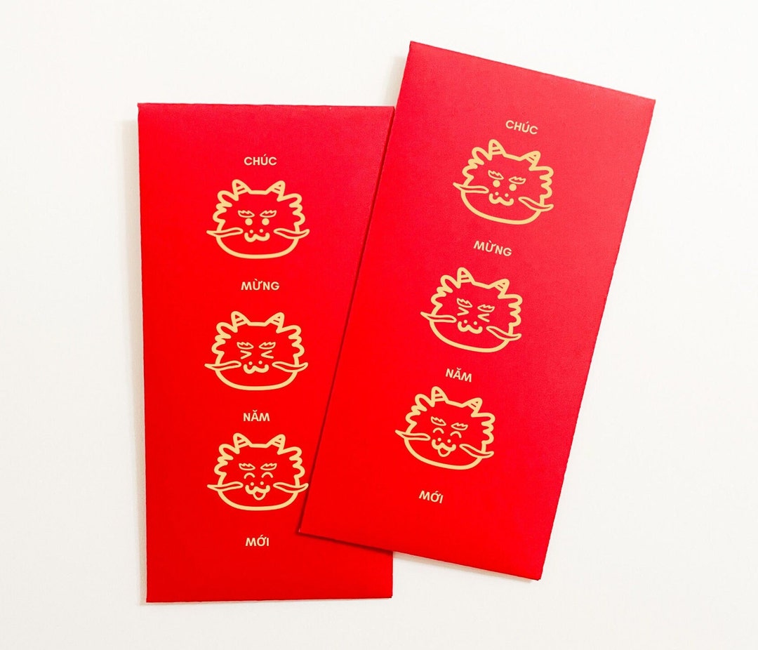 Lunar New Year 2024 Vietnamese Lucky Red Envelopes With Gold Foil Year ...