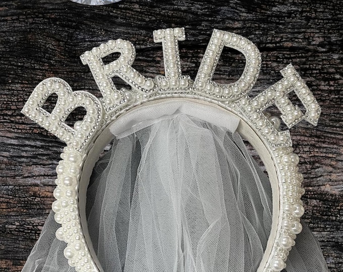 Pearl BRIDE Message Headband Bridal Wedding Bachelorette Veil ...