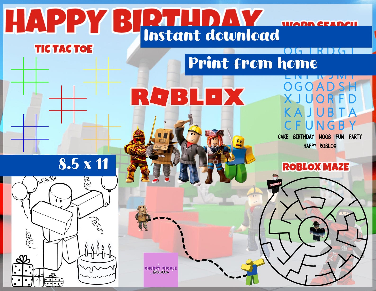 Roblox Birthday Activity Sheets | Printable Kids Party Games PDF - Etsy