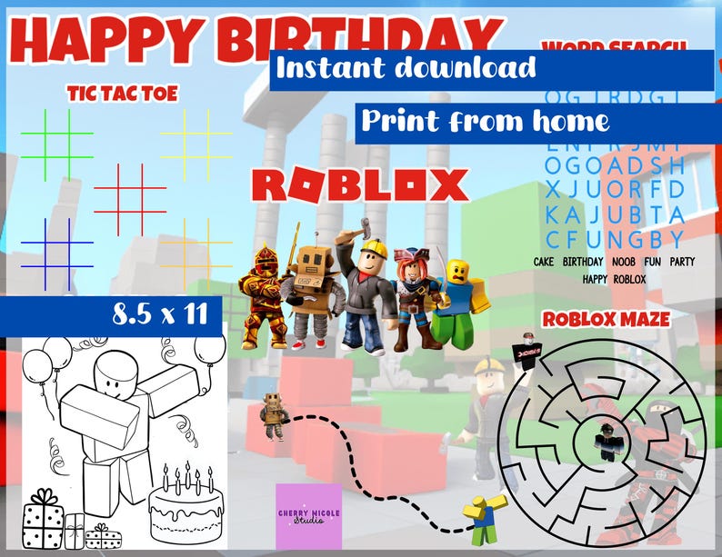 Roblox Birthday Activity Sheets | Printable Kids Party Games PDF - Etsy UK