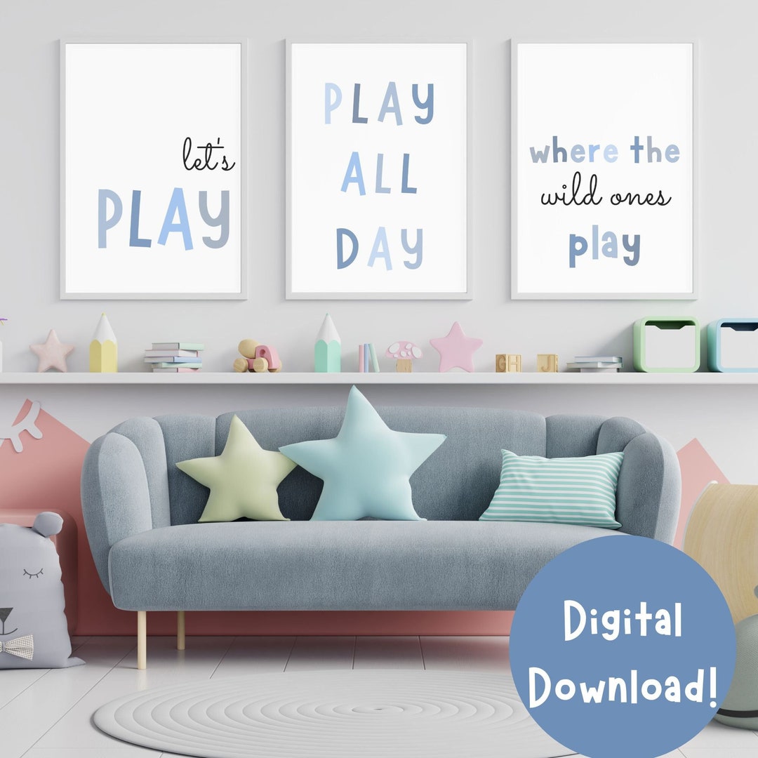 Blue Playroom Decor, Blue Toddler Room, Blue Posters, Playroom Posters ...