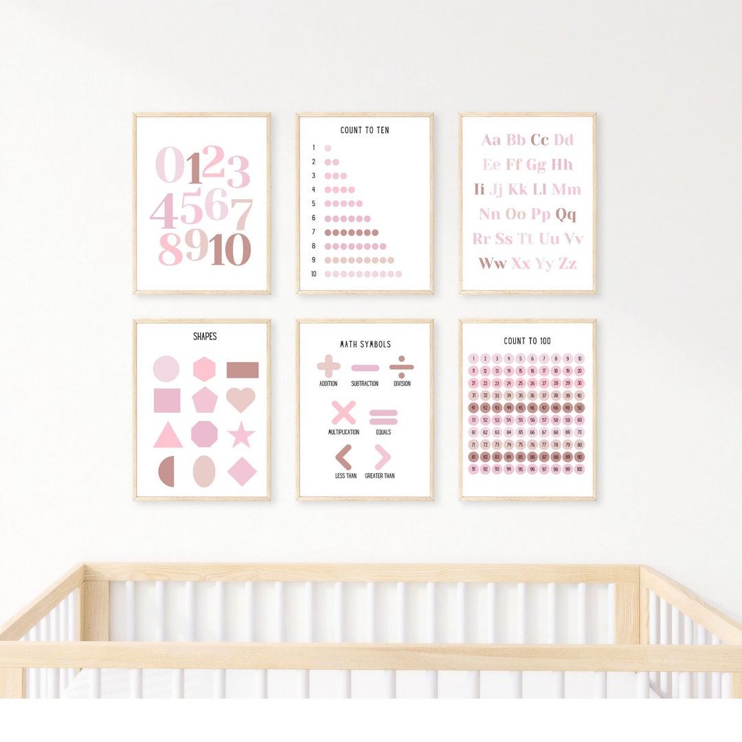 Set of 6 Educational Posters, Pink Educational Posters, Toddler Room ...