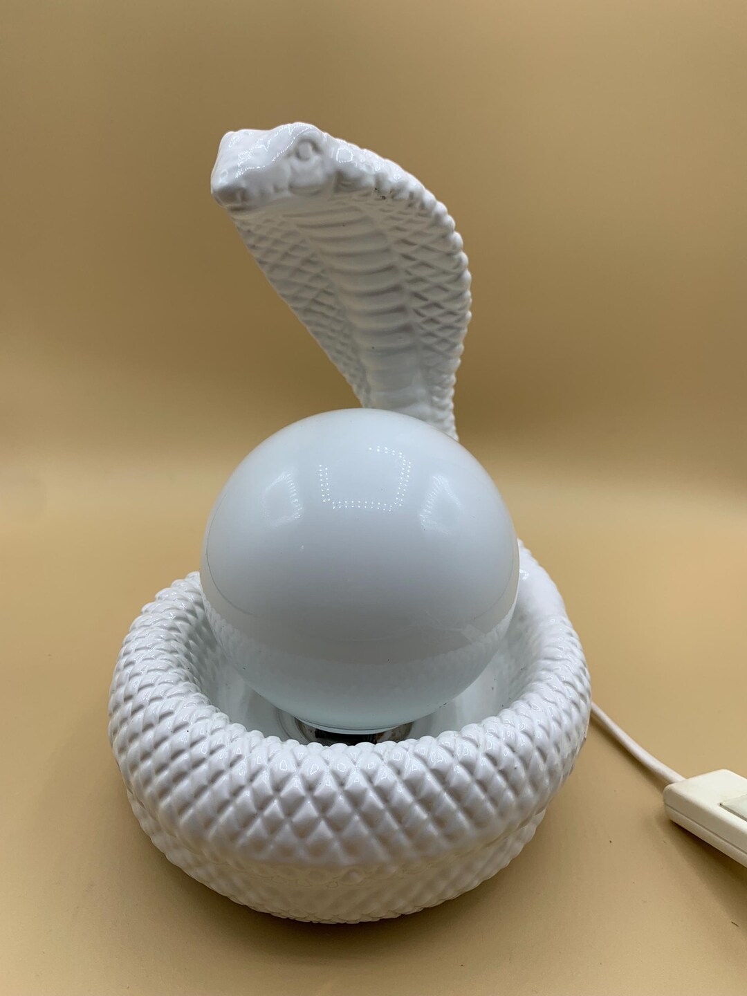 Ceramic White Table Lamp Cobra With Opaline Glob Italy Avorin Pottery ...