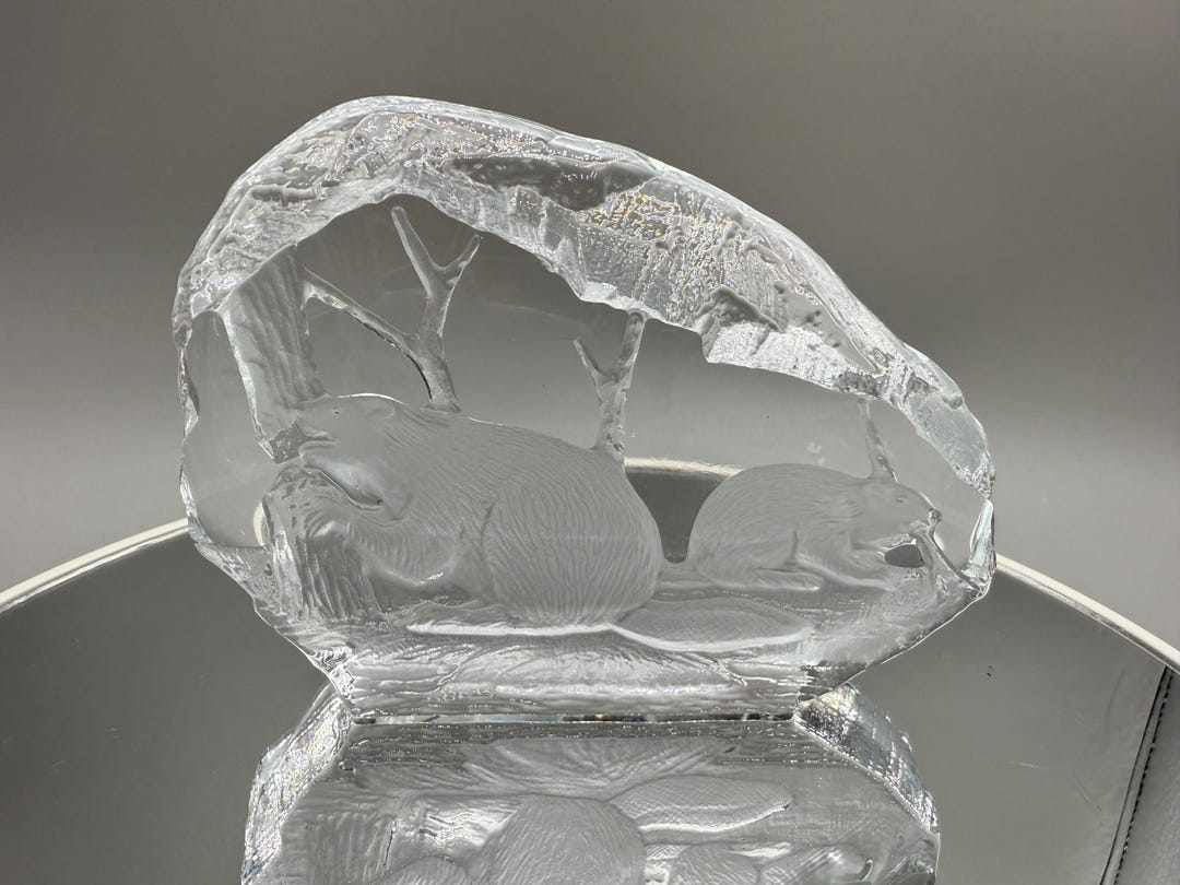 Swedish Crystal Glass WWF Paperweight Beaver Made in Sweden Paul Isling ...