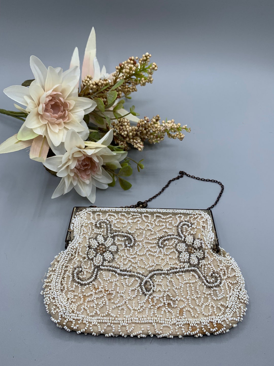Vintage Purse Evening Bag Cocktail Purse 1960s Chain Handle - off White ...