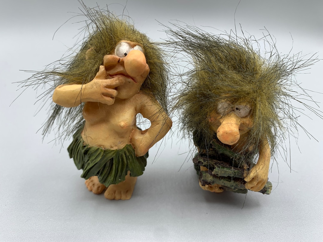 Set of Two Vintage Trolls Figurine Man and Woman Troll Hone Decor ...