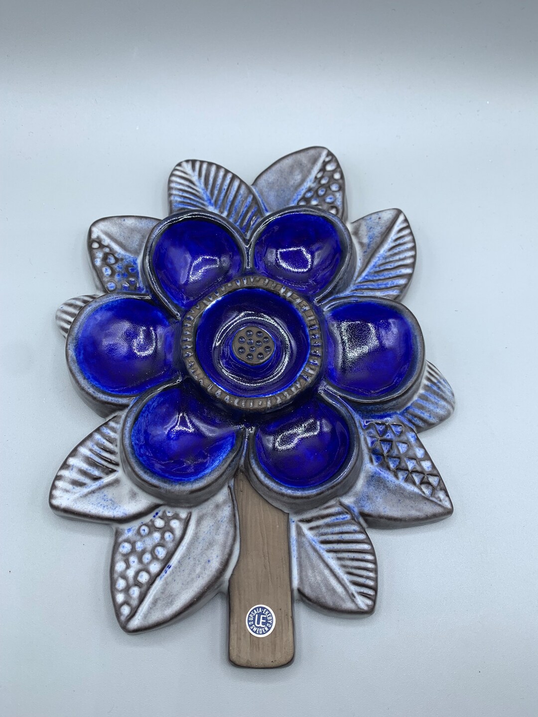 Upsala Ekeby Blue Flower Wall Plaque by Irma Yourstone, 1960s, Large ...