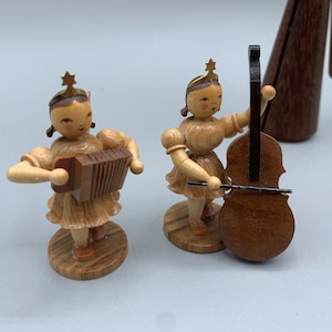 Erzgebirge Vintage Wooden Hand Carved Musical Angels Set 12 Figurines ...